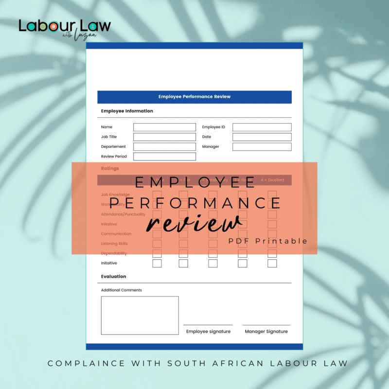 Employee Performance Review Form Template - Labour Law with Luzan