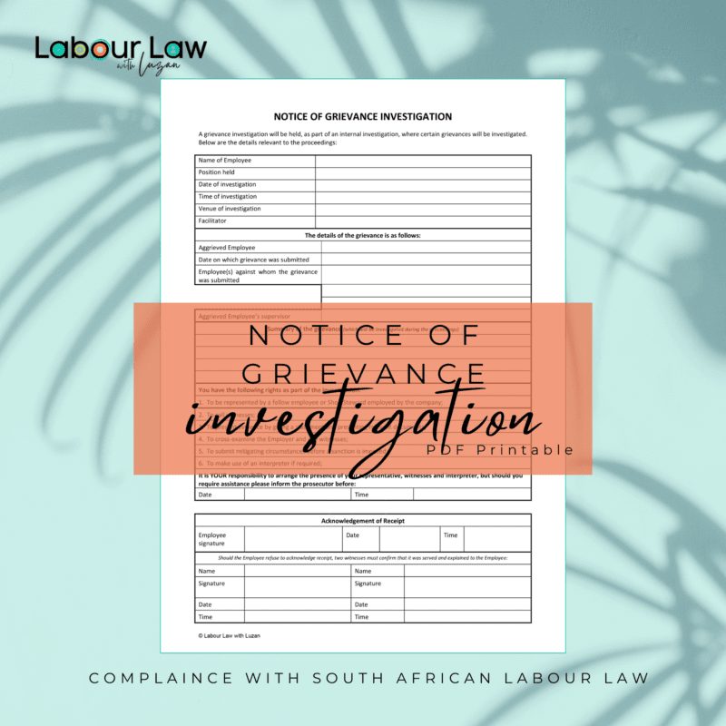 Notice of Grievance Investigation Template PDF Printable - Labour Law ...