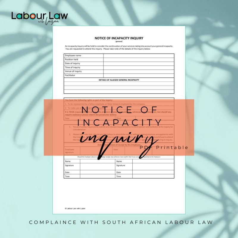 Notice of Incapacity Inquiry General Template - Labour Law with Luzan