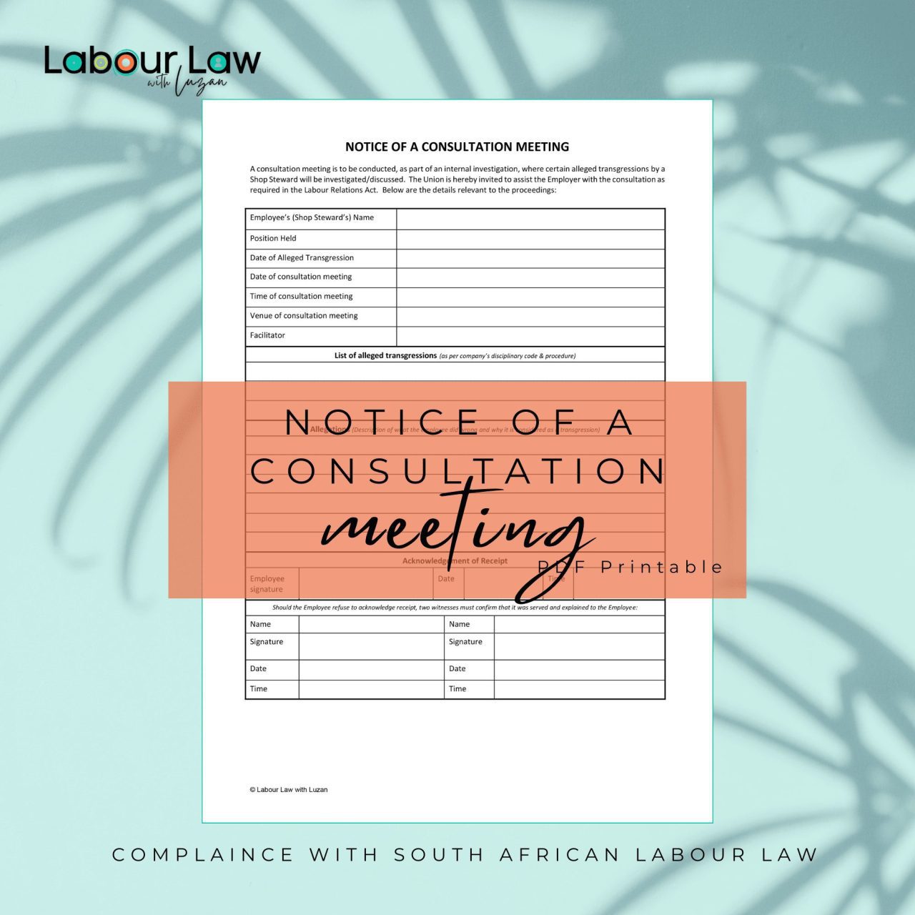 Notice of a Consultation Meeting Template | Labour Law with Luzan